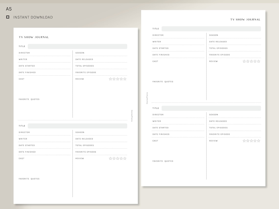 TV Show Journal Printable Inserts A5 TV Series Review - Etsy