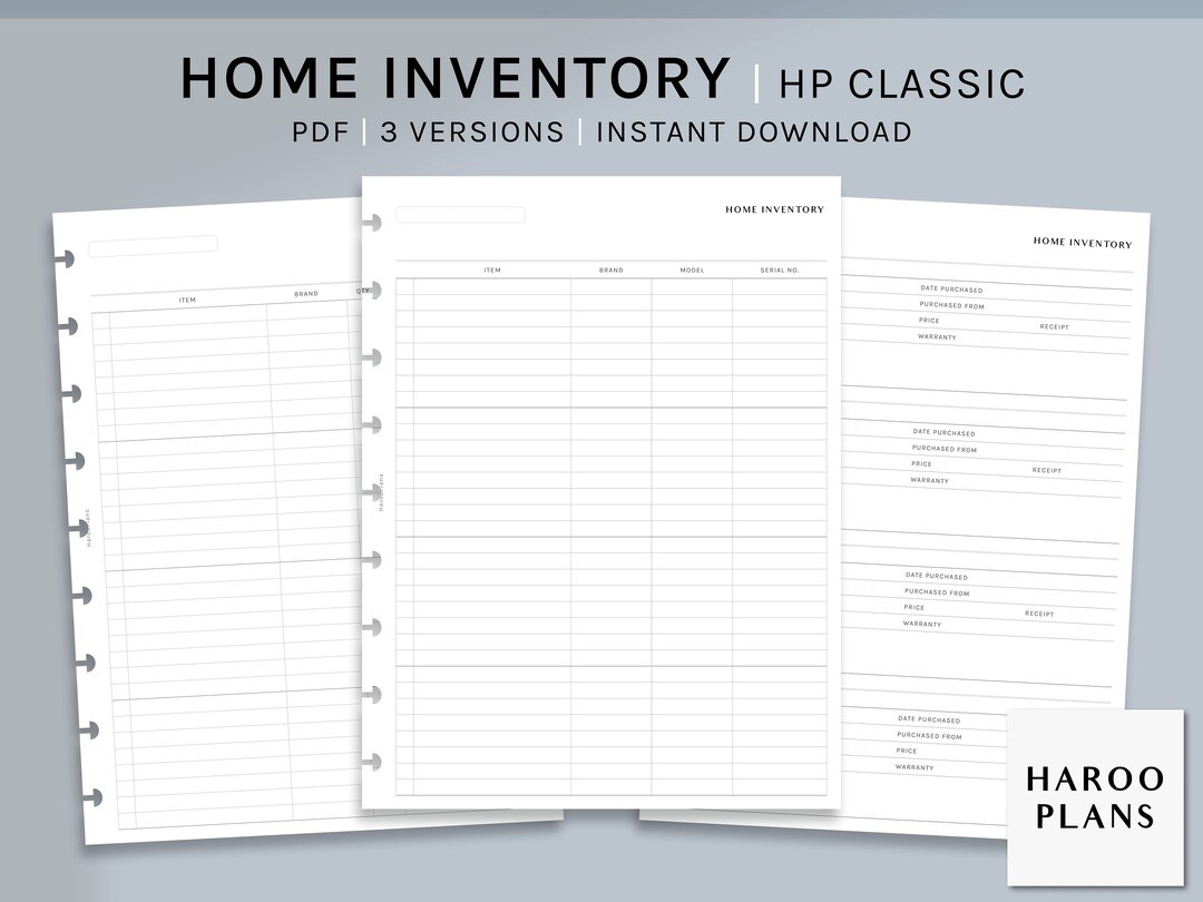 Home Inventory | HP Classic Printable Happy Planner Inserts | Household ...