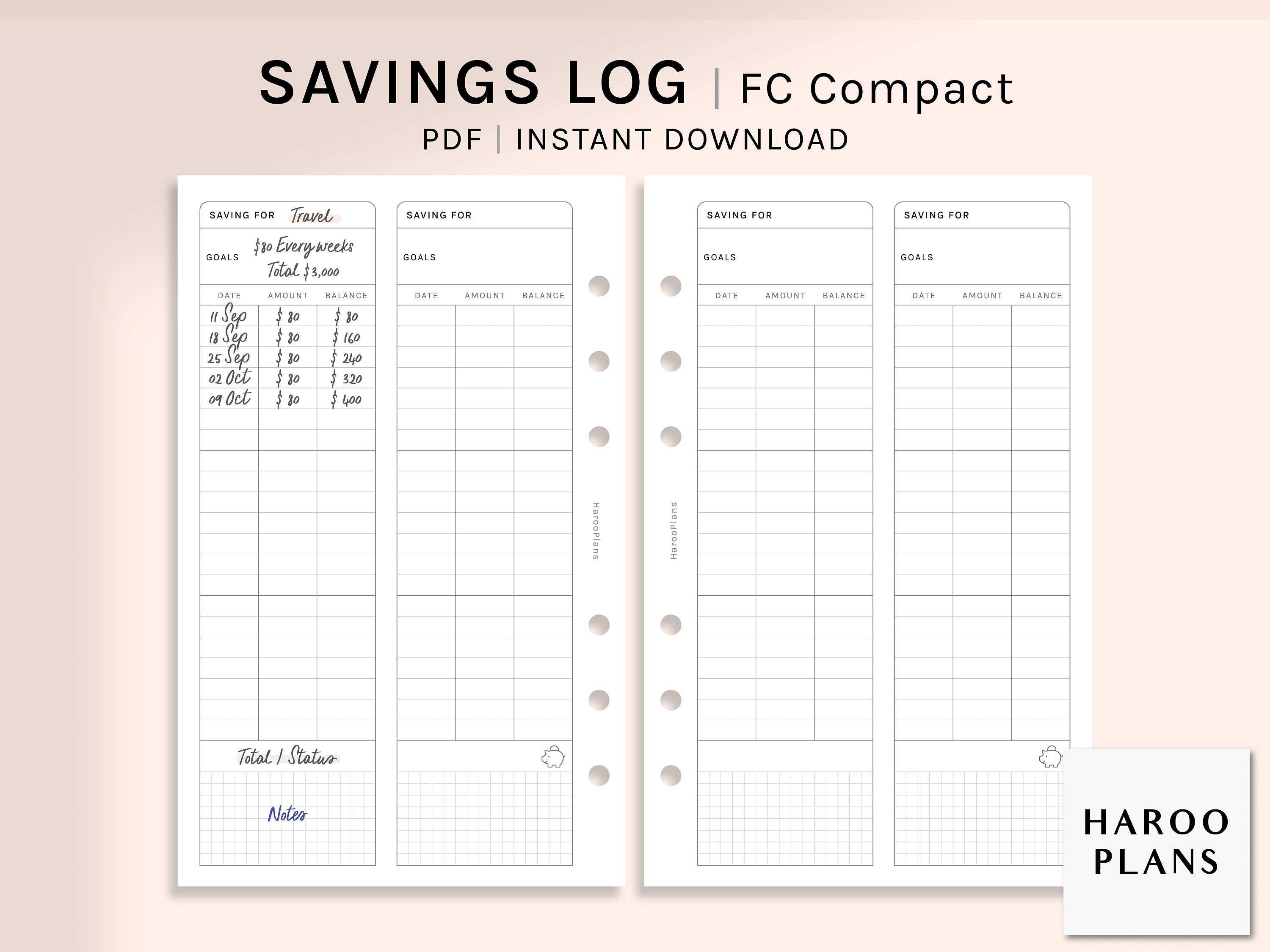Savings Log FC Compact Printable Planner Inserts Financial - Etsy