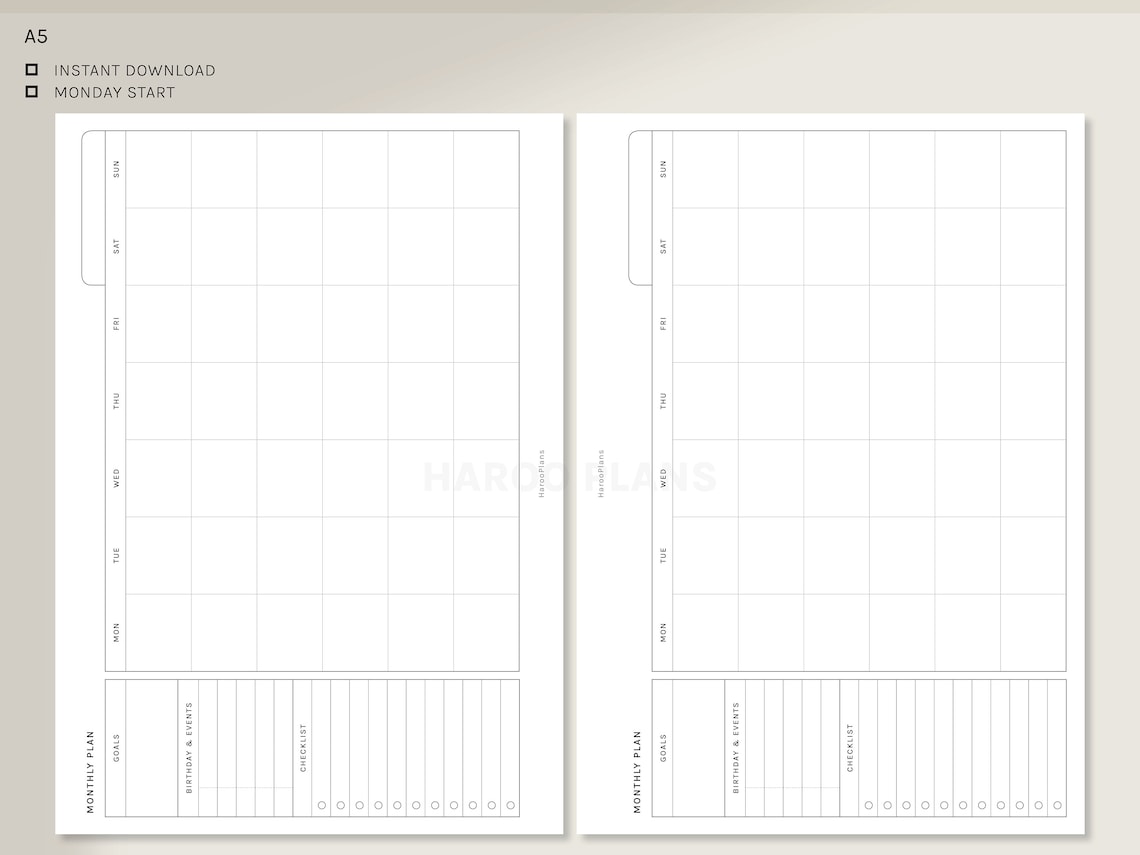 Monthly Planner A5 Printable Planner Inserts MO1P - Etsy