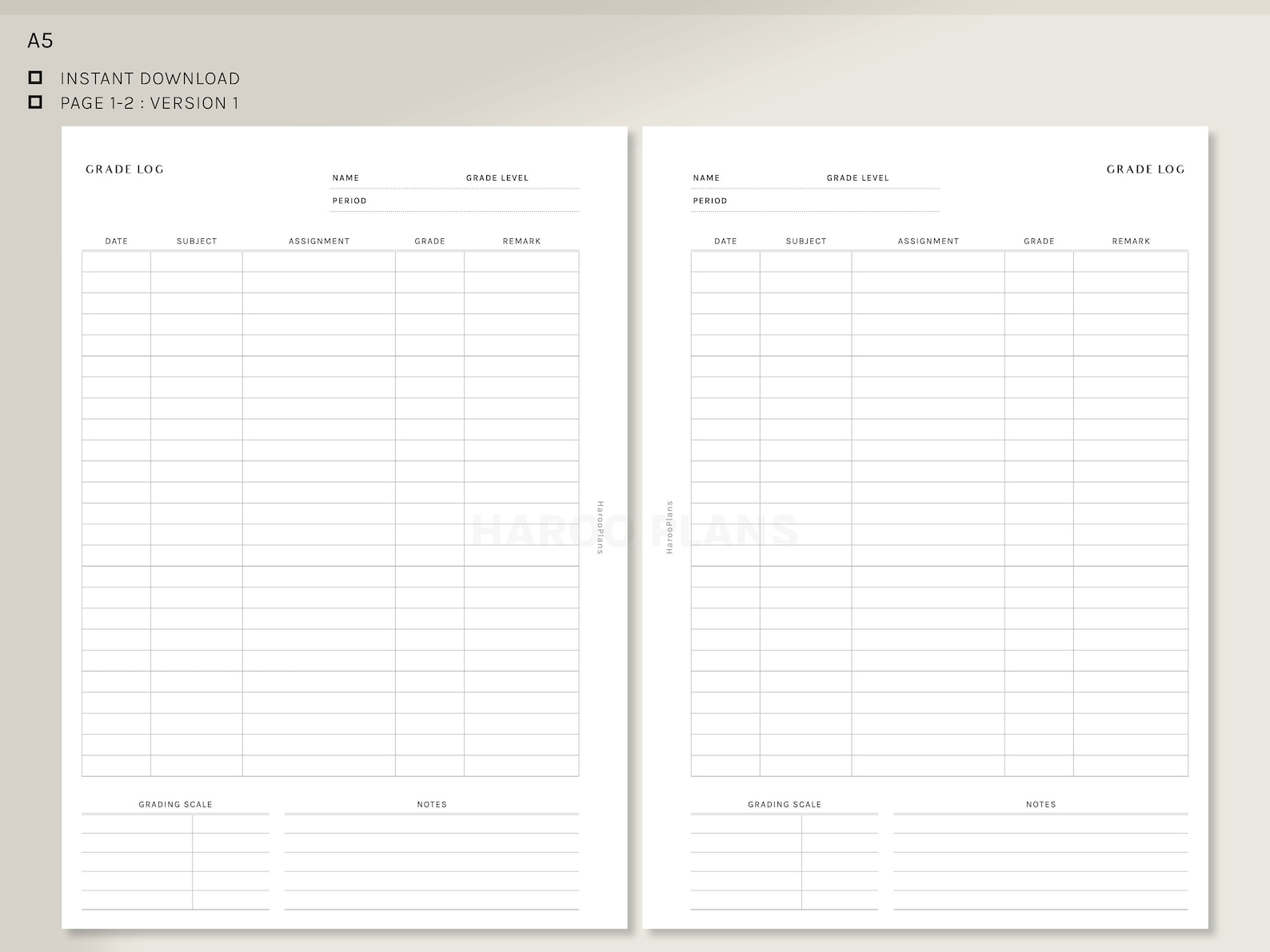 Grade Log Sheet A5 Printable Planner Inserts Simple - Etsy