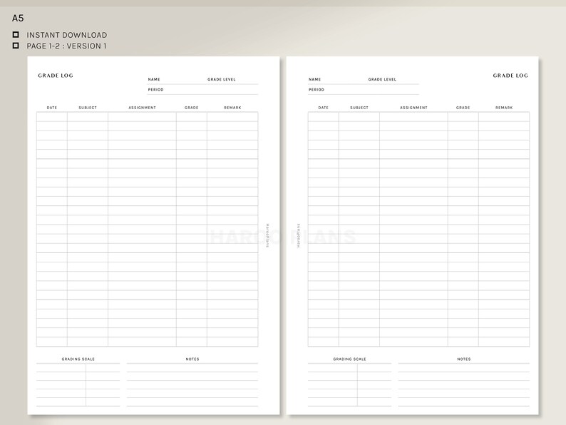 Grade Log Sheet A5 Printable Planner Inserts Simple - Etsy