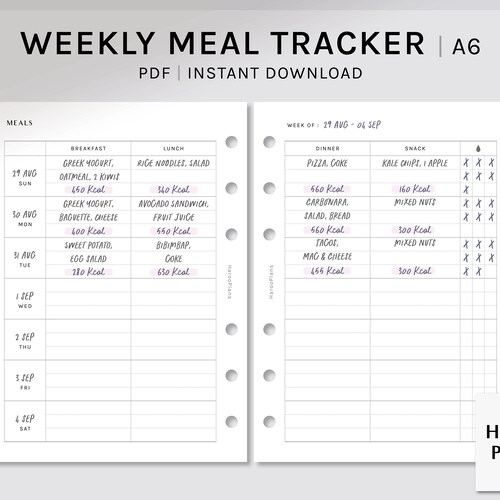 Minimalist Meal Tracker Template Printable Digital Download - Etsy