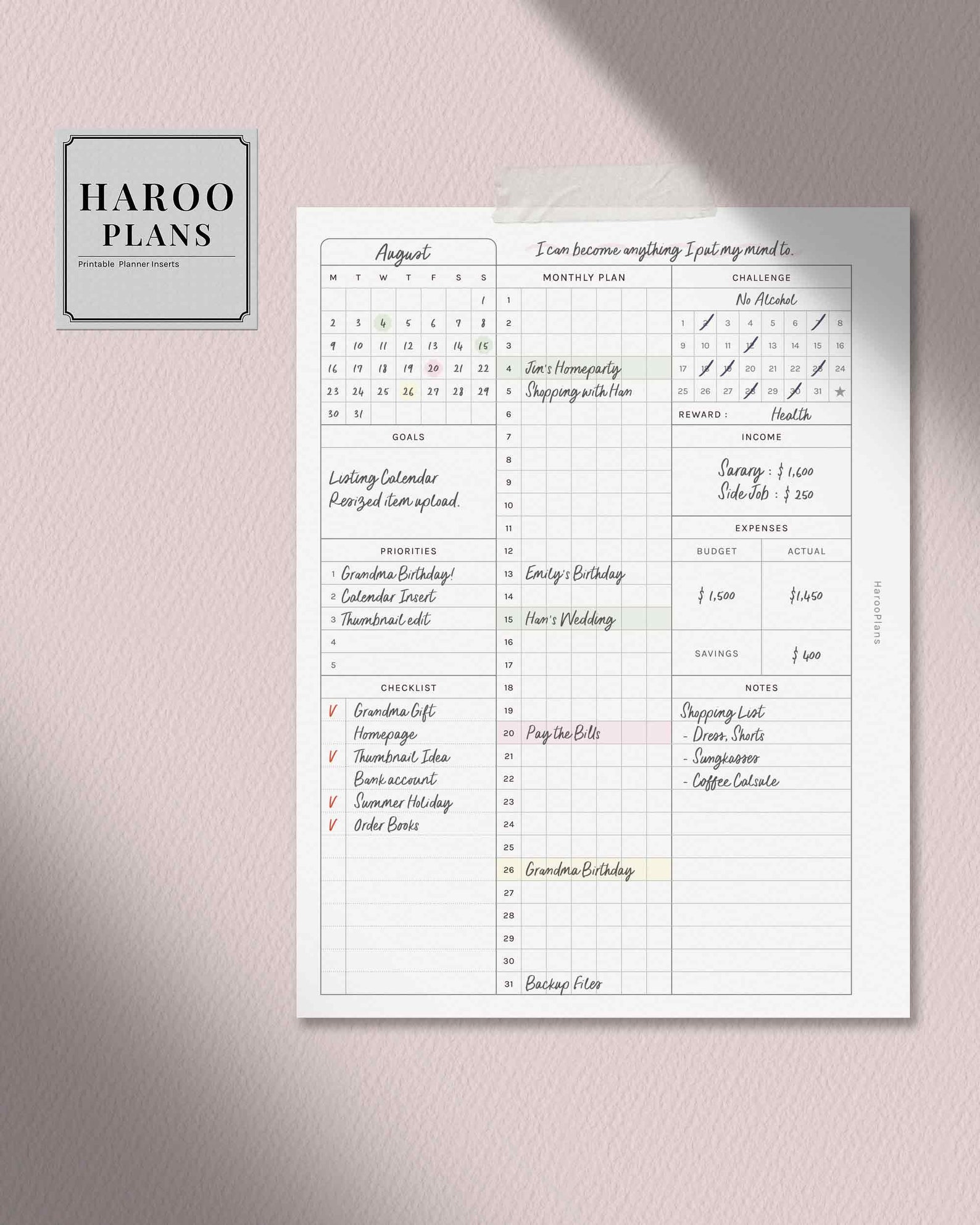 Monthly | B6 Rings Printable Planner Inserts | Month at a Glance ...