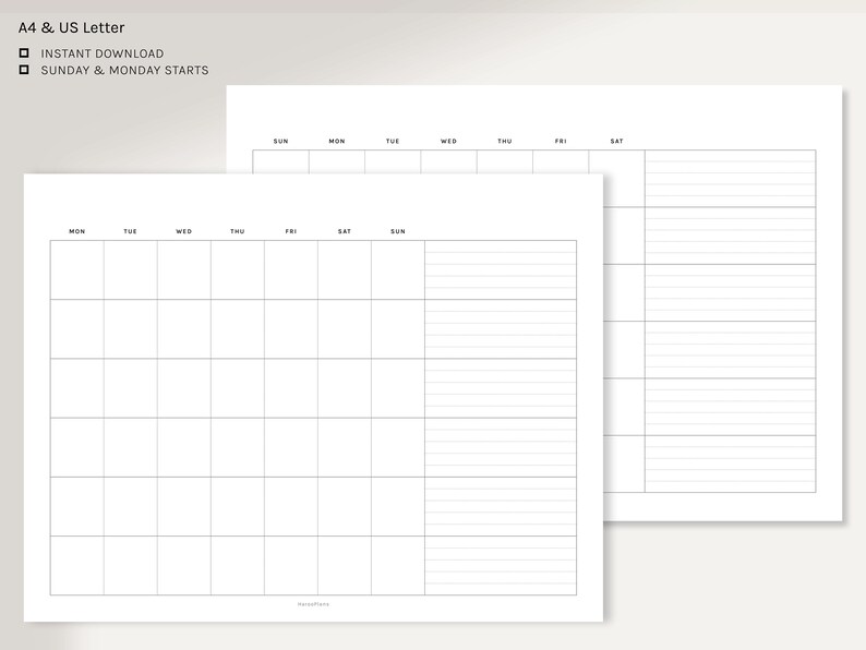 Undated Monthly Planner | A4, US Letter Size Printable Planner ...