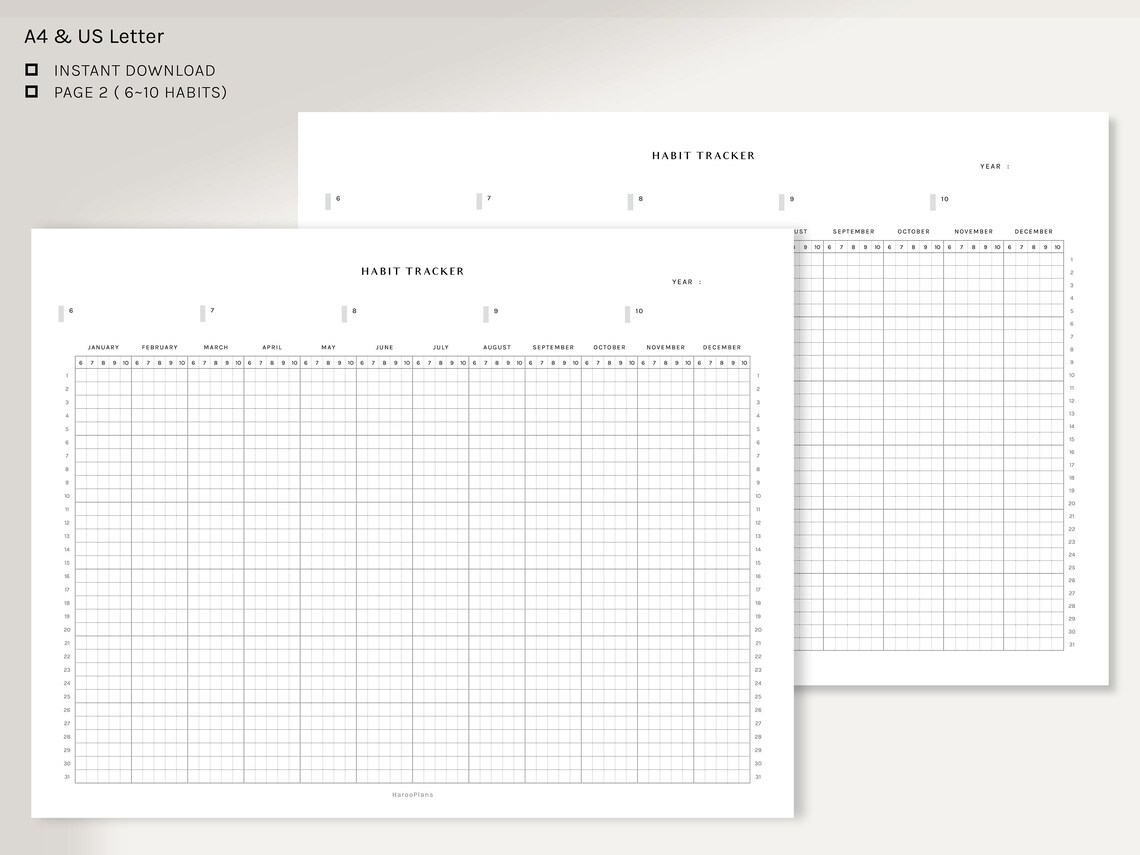Yearly Habit Tracker A4 US Letter Size Printable Planner | Etsy
