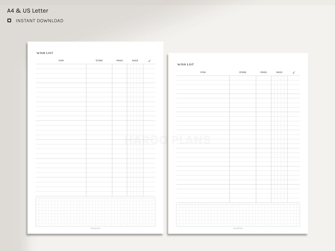 Wish List A4 US Letter Printable Planner Inserts Wishlist - Etsy