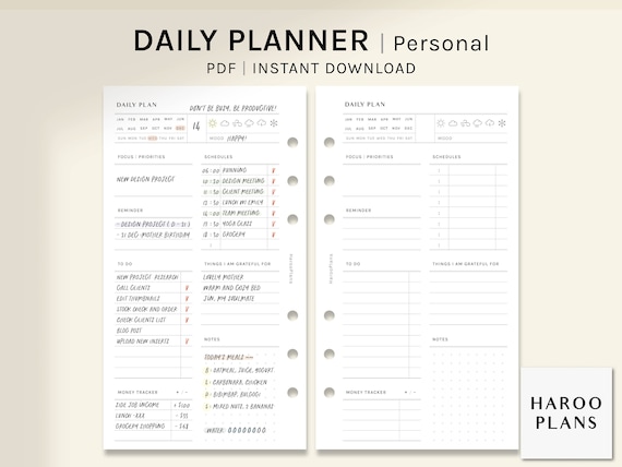 Daily Planner Personal Size Printable Inserts Schedule | Etsy