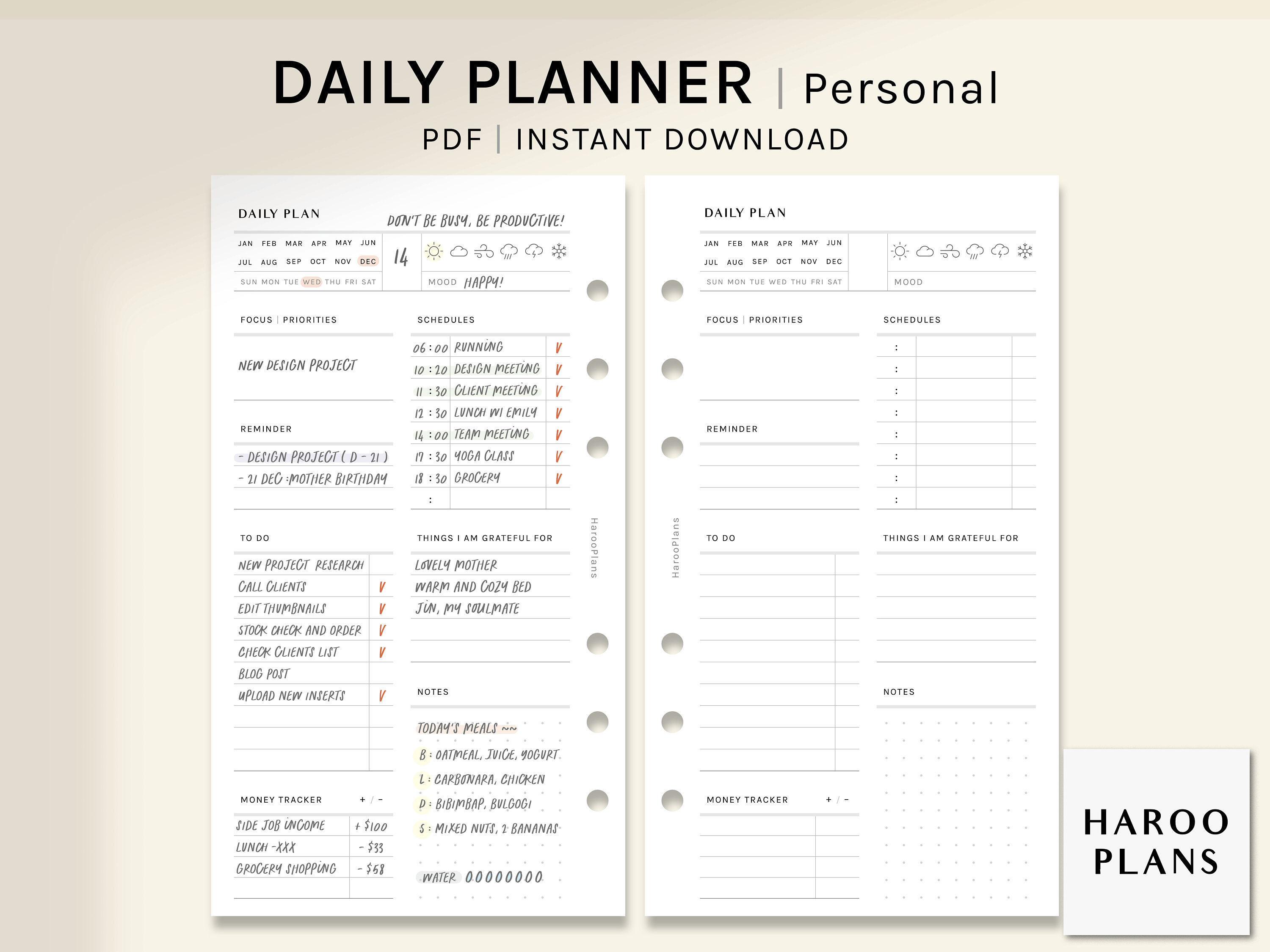 Daily Planner | Personal Size Printable Inserts | Schedule Template ...