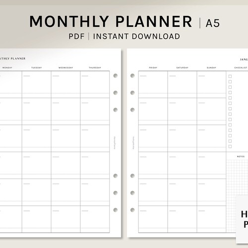 Monthly Planner A5 Printable Planner Inserts Monthly - Etsy