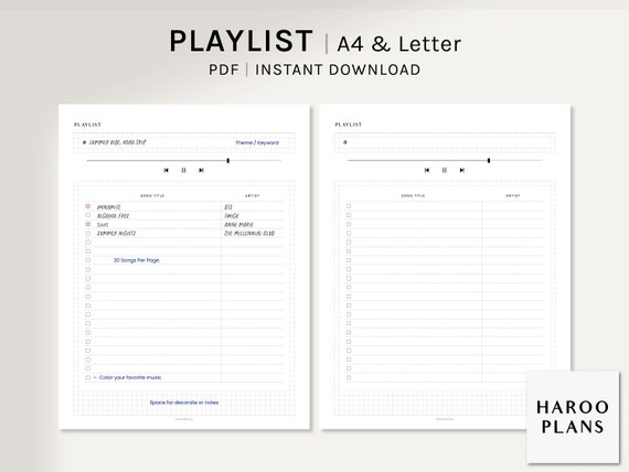 Playlist Sheets A4 US Letter Printable Music Tracker | Etsy