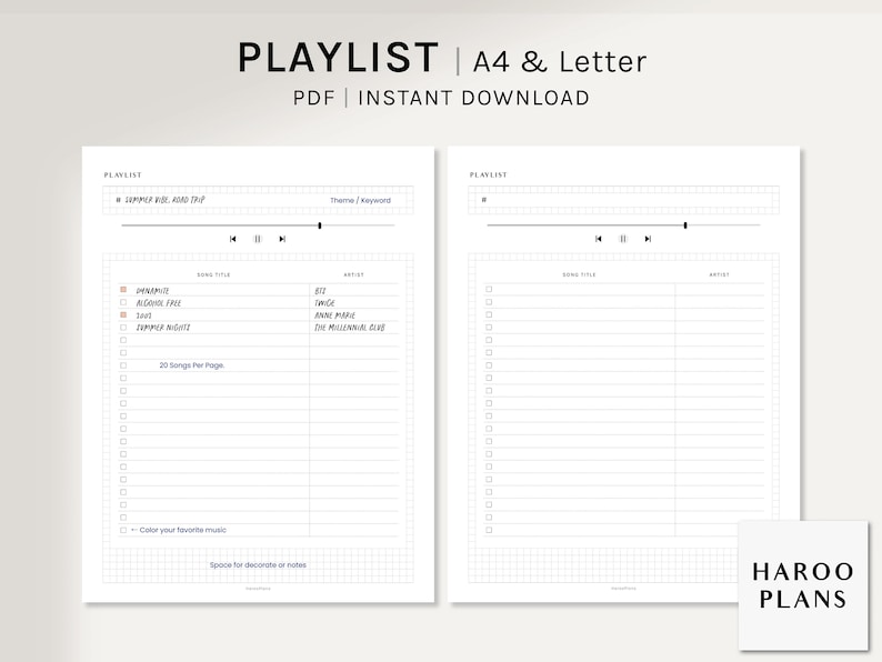 Playlist Sheets A4 US Letter Printable Music Tracker | Etsy