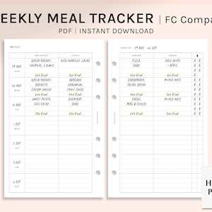 Weekly Meal Tracker | FC Compact Printable Planner Inserts | Diet Food ...