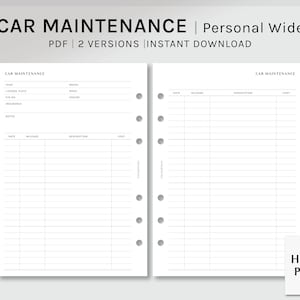 Car Maintenance | Personal Wide Printable Planner Inserts | Auto Repair ...