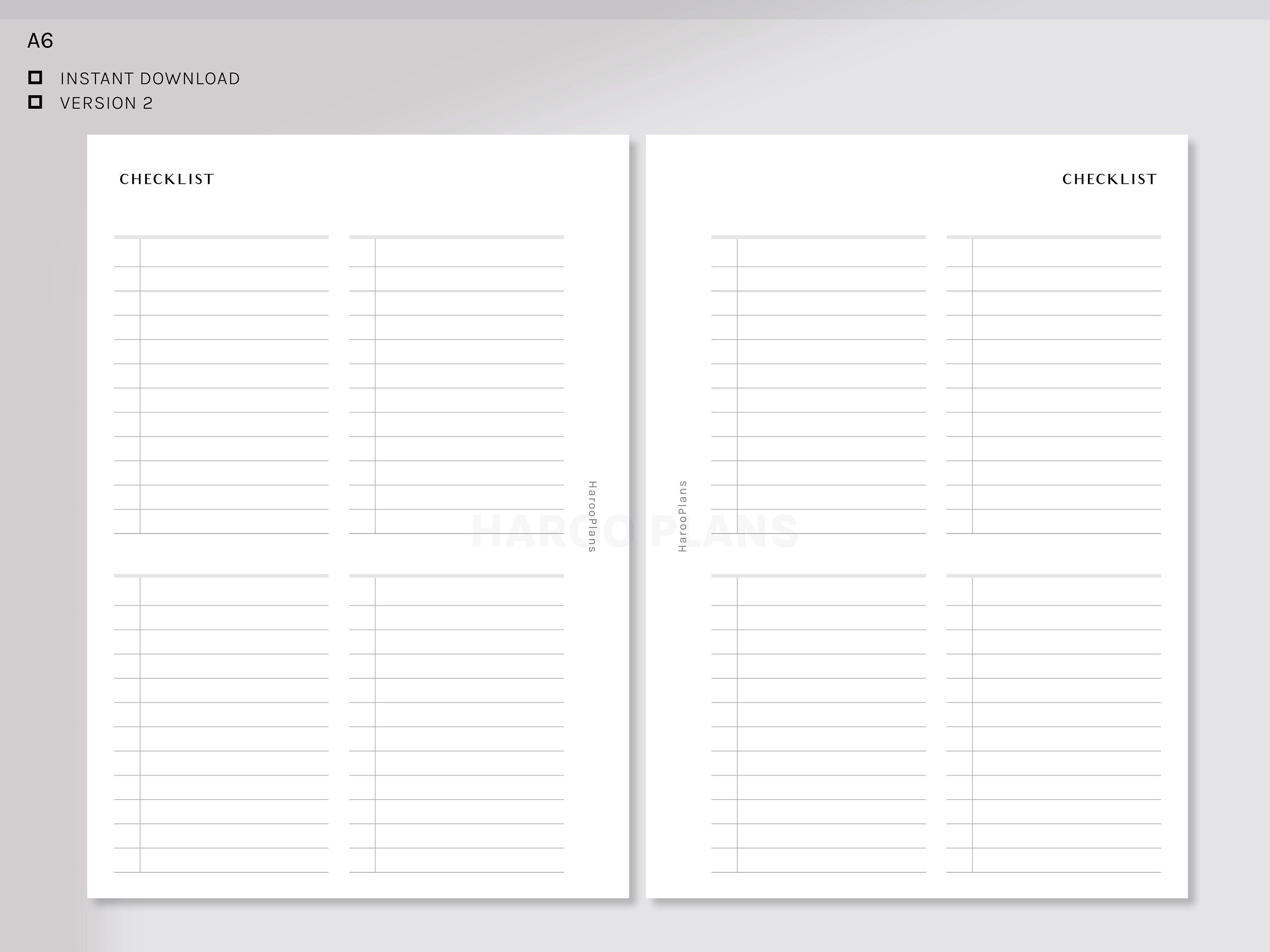 Checklist Sheet | A6 Printable Planner Inserts | to Do List Template ...