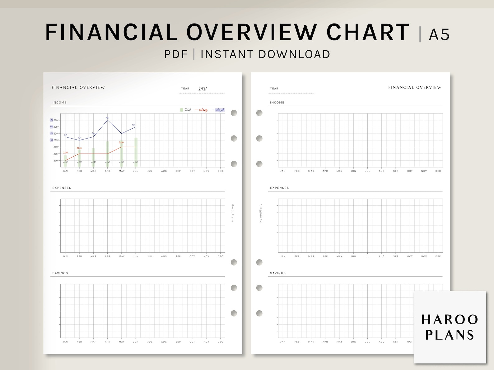 Financial Overview Chart | A5 Printable Planner Inserts | Yearly Budget ...