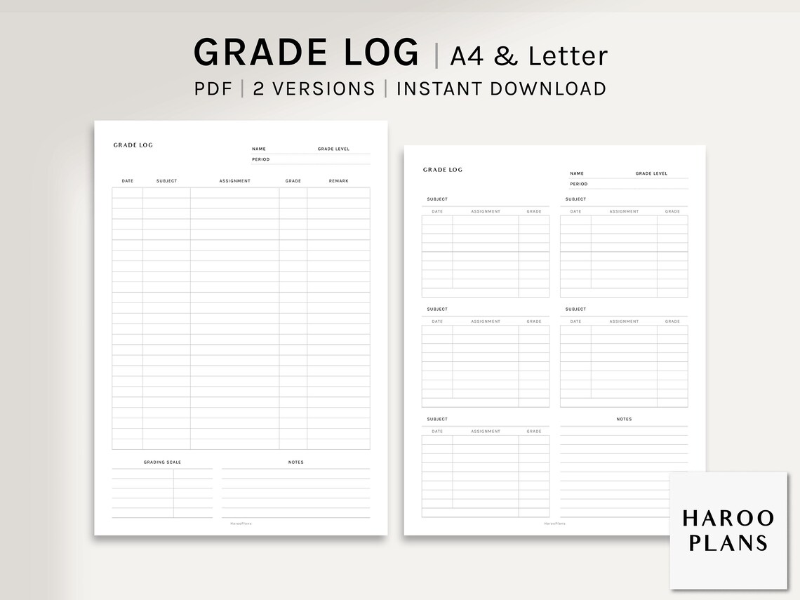 Grade Log Sheet A4 US Letter Printable Planner Inserts - Etsy