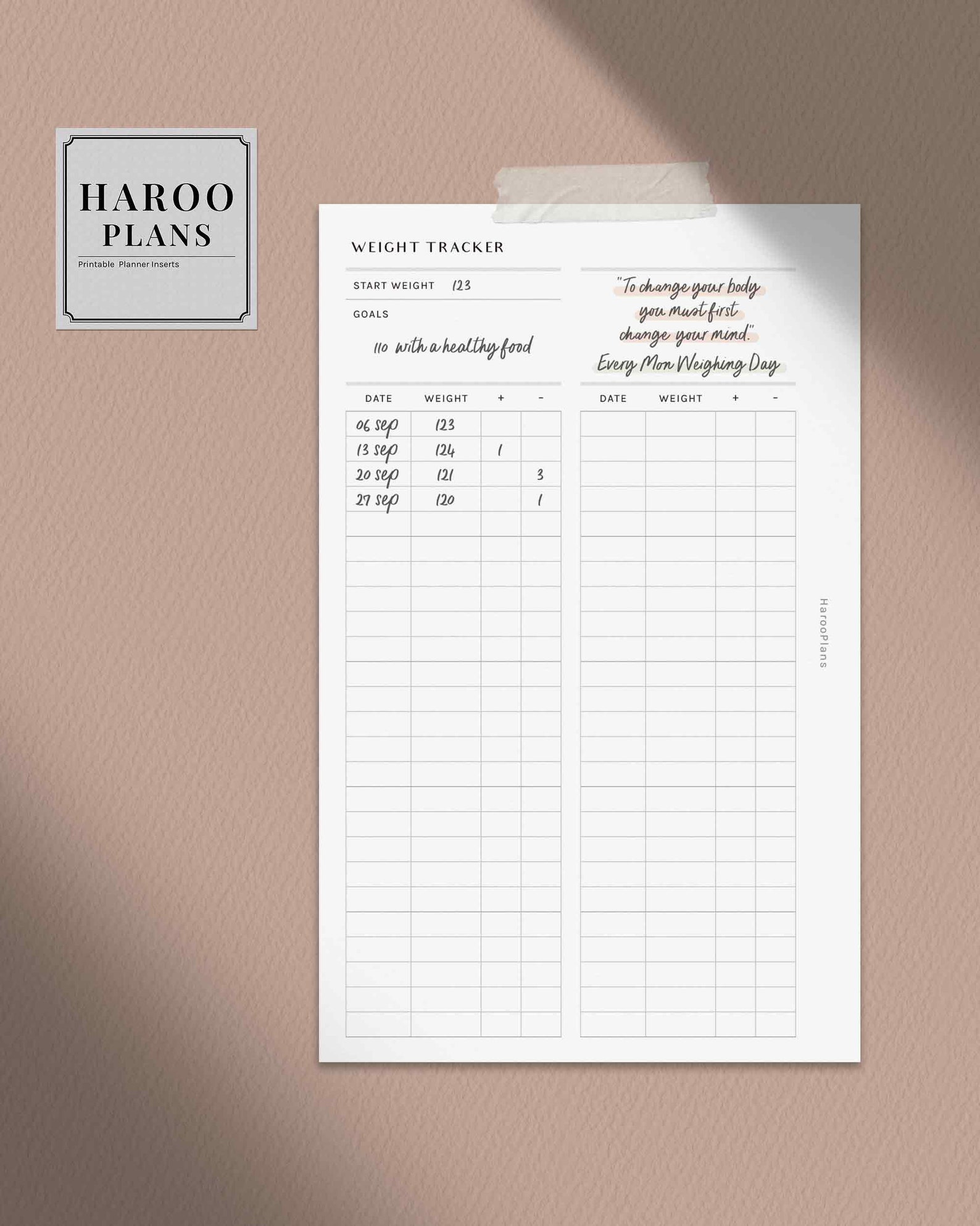 Weight Tracker FC Compact Printable Planner Inserts Diet - Etsy