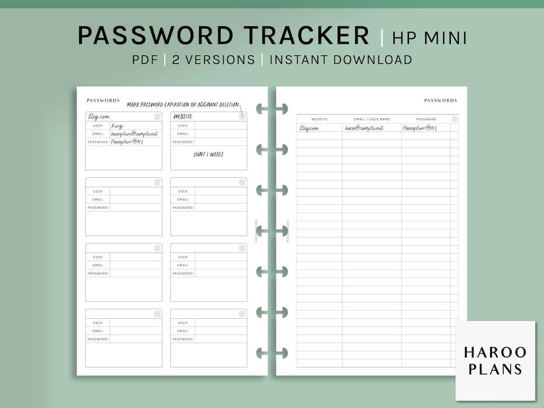 Password Tracker HP Mini Printable Happy Planner Inserts Passwords ...