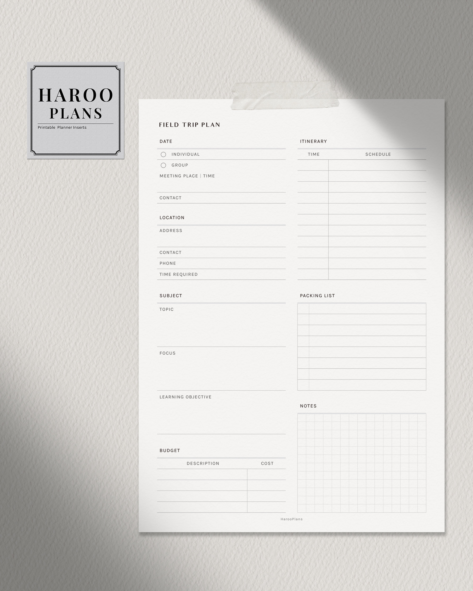 Paper Field Trip Planning Sheet Digital Download A4 Homeschool Template ...