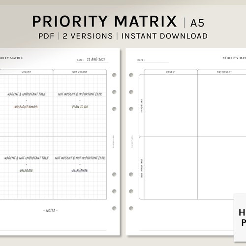Priority Matrix A5 Printable Planner Inserts Urgent | Etsy