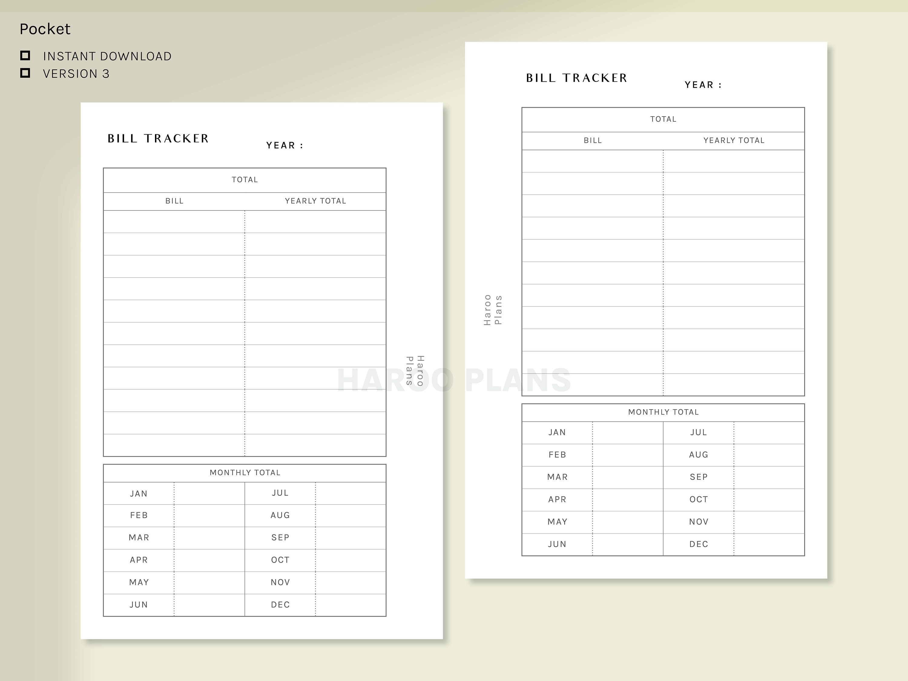 Bill Tracker Pocket Ring Printable Planner Inserts - Etsy