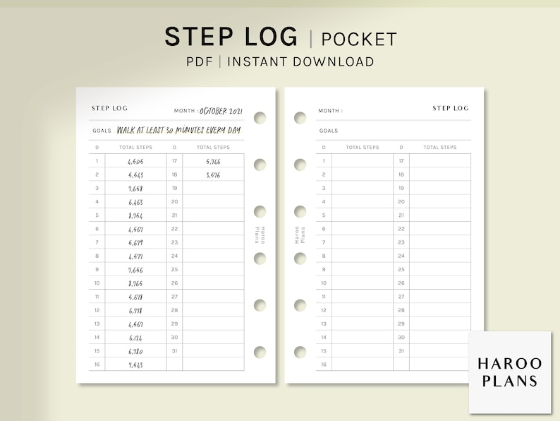Step Log Pocket Size Printable Inserts Health Planner - Etsy