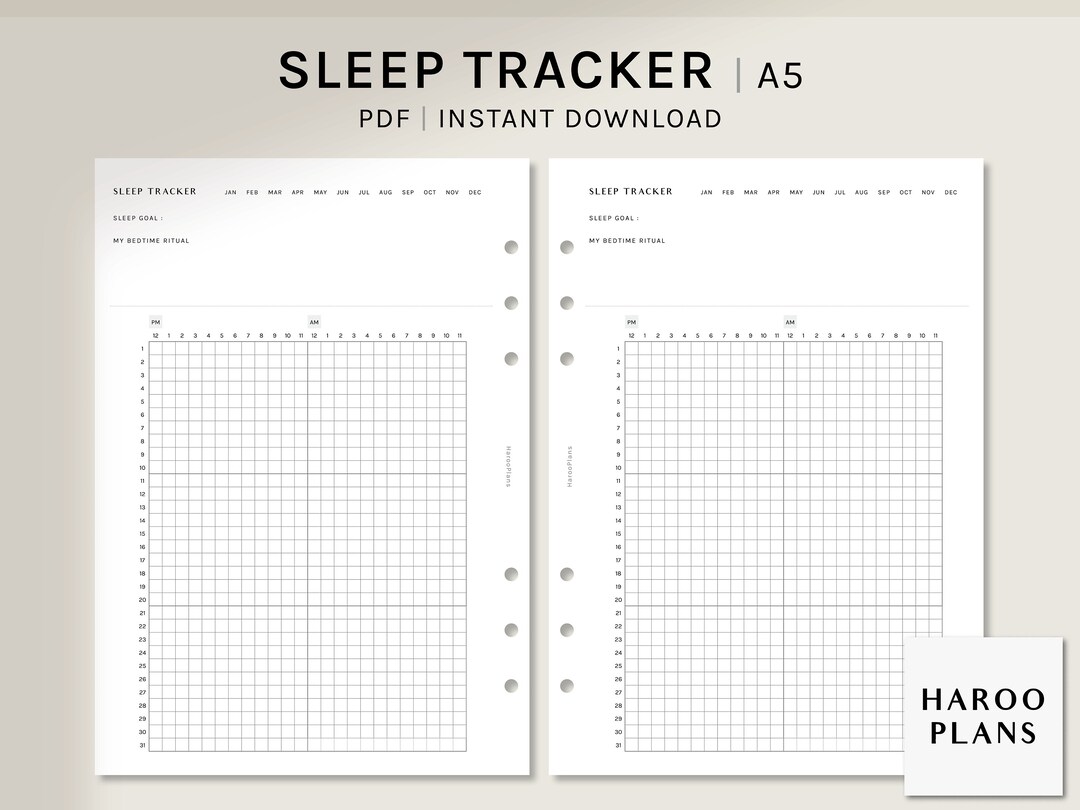 Sleep Tracker | A5 | Printable Planner Inserts | Sleep Time Log ...
