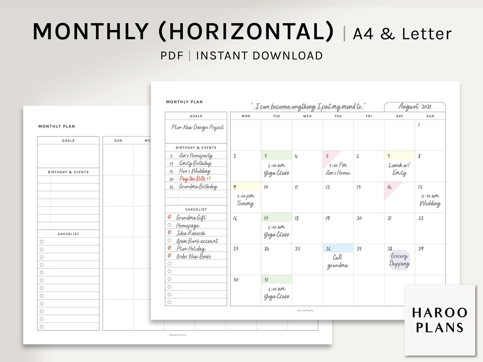 Monthly Planner A4 US Letter Printable Inserts MO1P - Etsy