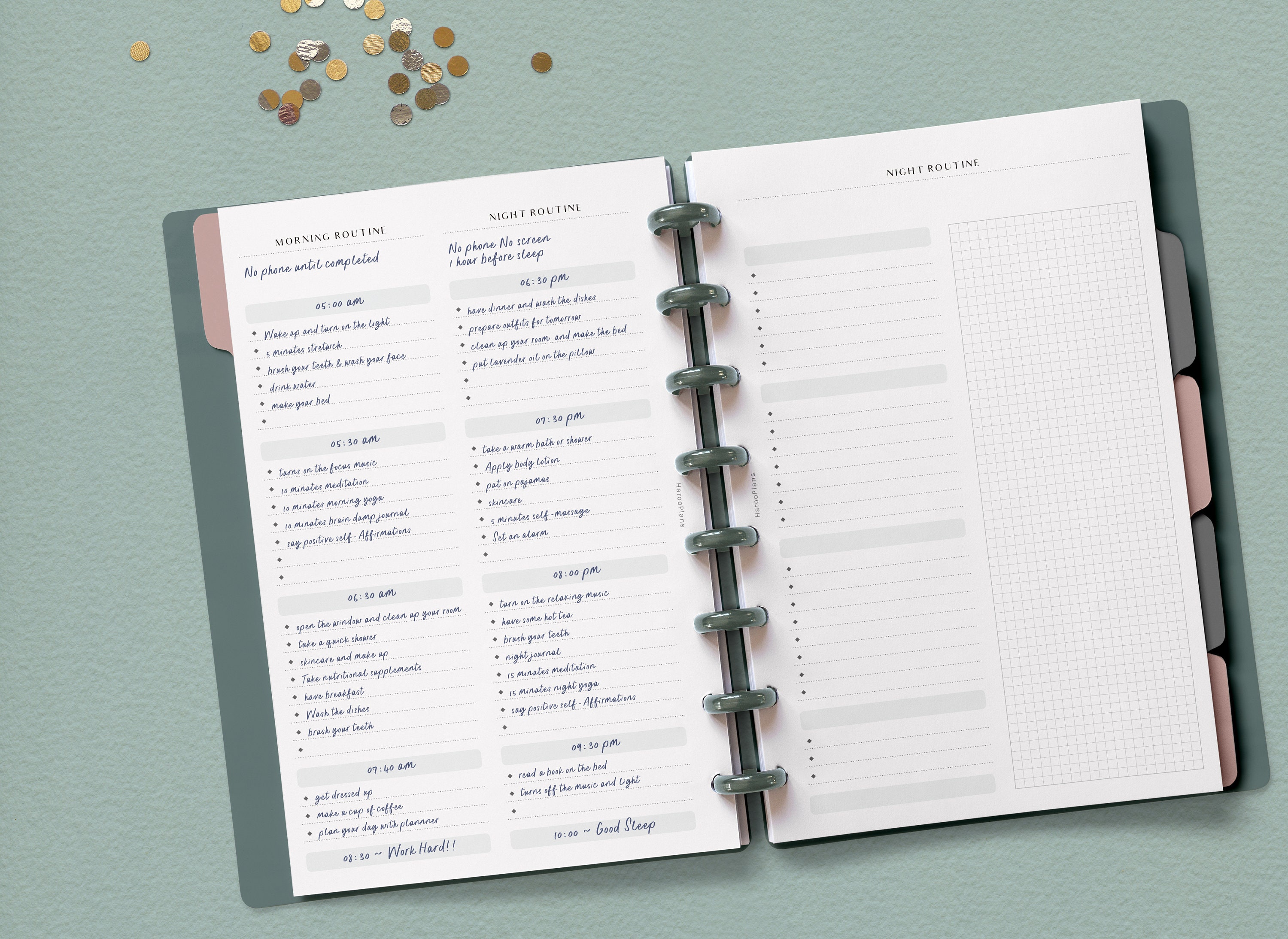 Daily Routine | Half-letter Ring Printable Planner Inserts | Morning ...