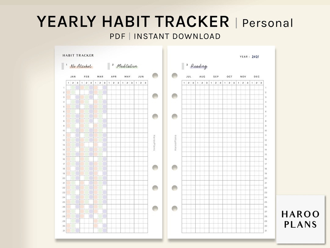 Yearly Habit Tracker | Personal Size Printable Planner Inserts ...