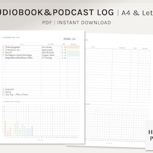 Audiobook and Podcast Log | A4, US Letter Printable Planner Inserts ...