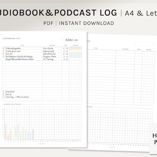Audiobook and Podcast Log A4 US Letter Printable Planner - Etsy