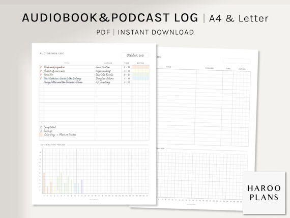 Audiobook and Podcast Log A4 US Letter Printable Planner - Etsy