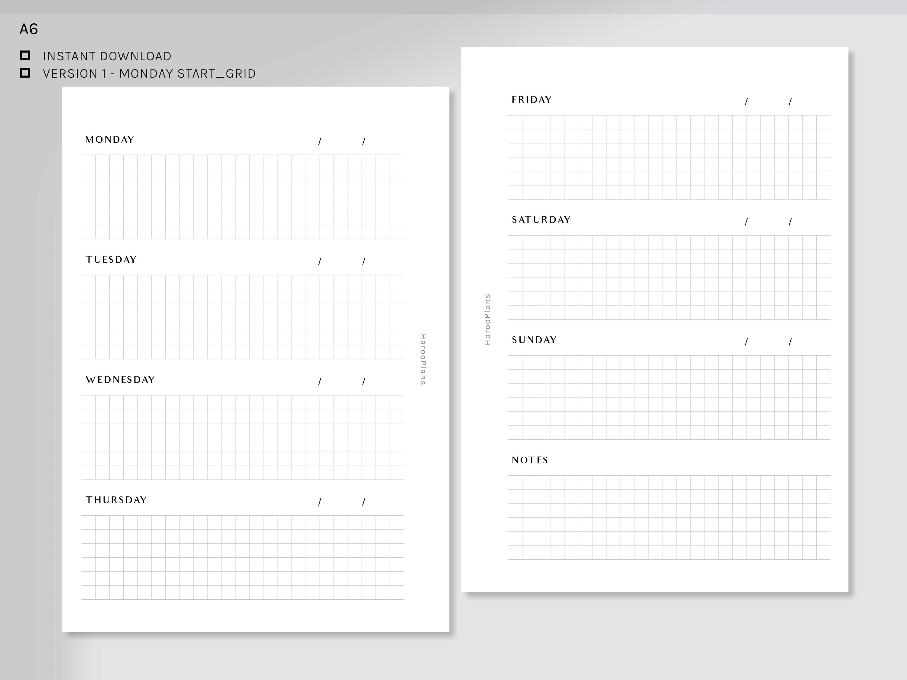 Simple Weekly | A6 | Printable Planner Inserts | Undated WO2P Template ...