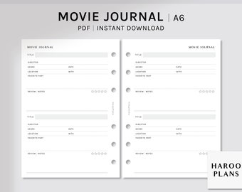 PRINTABLE A5 Size Movie Log A5 Printable Planner Inserts Film Checklist ...