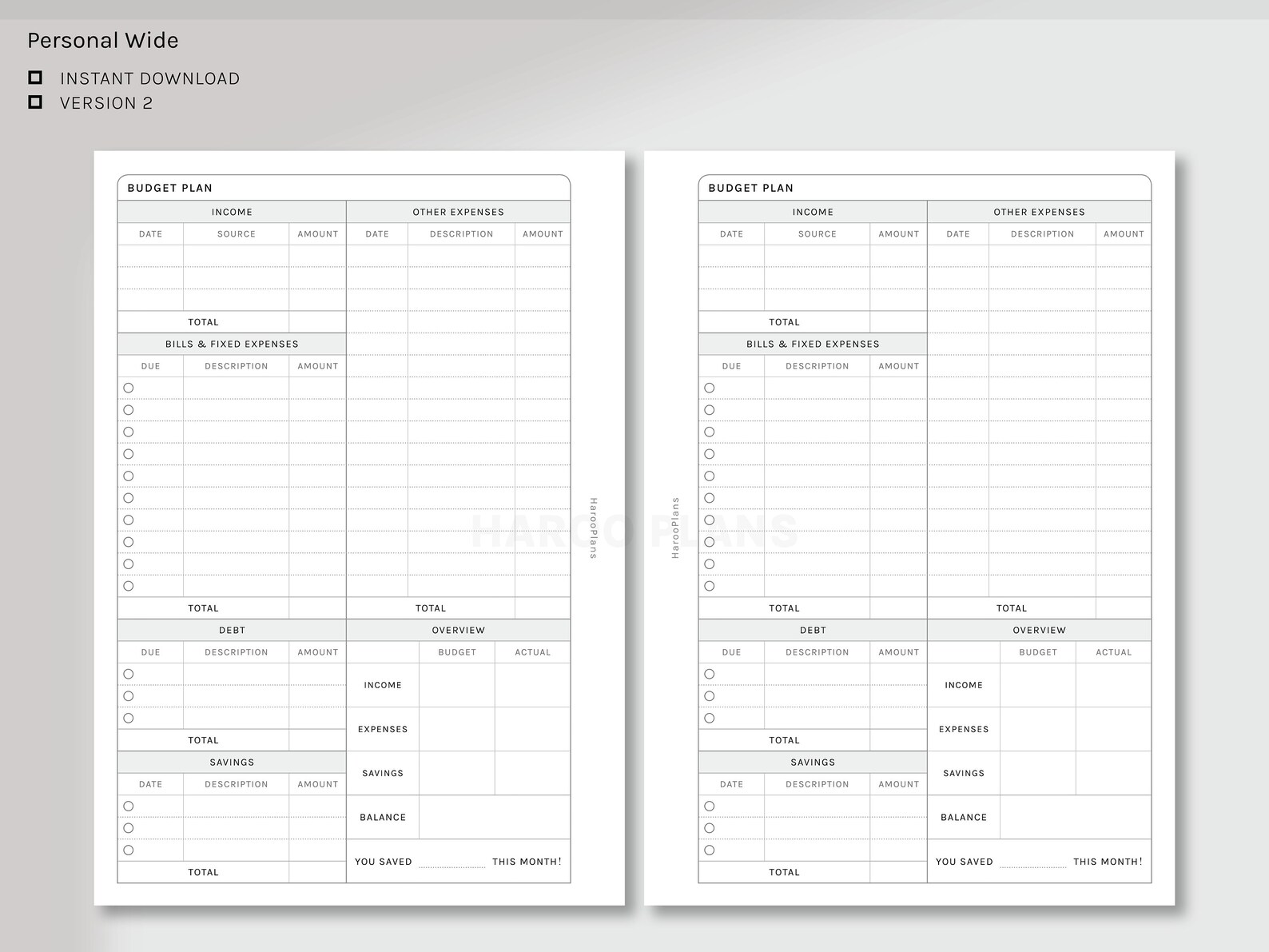 Budget Planner Personal Wide Size Printable Inserts | Etsy