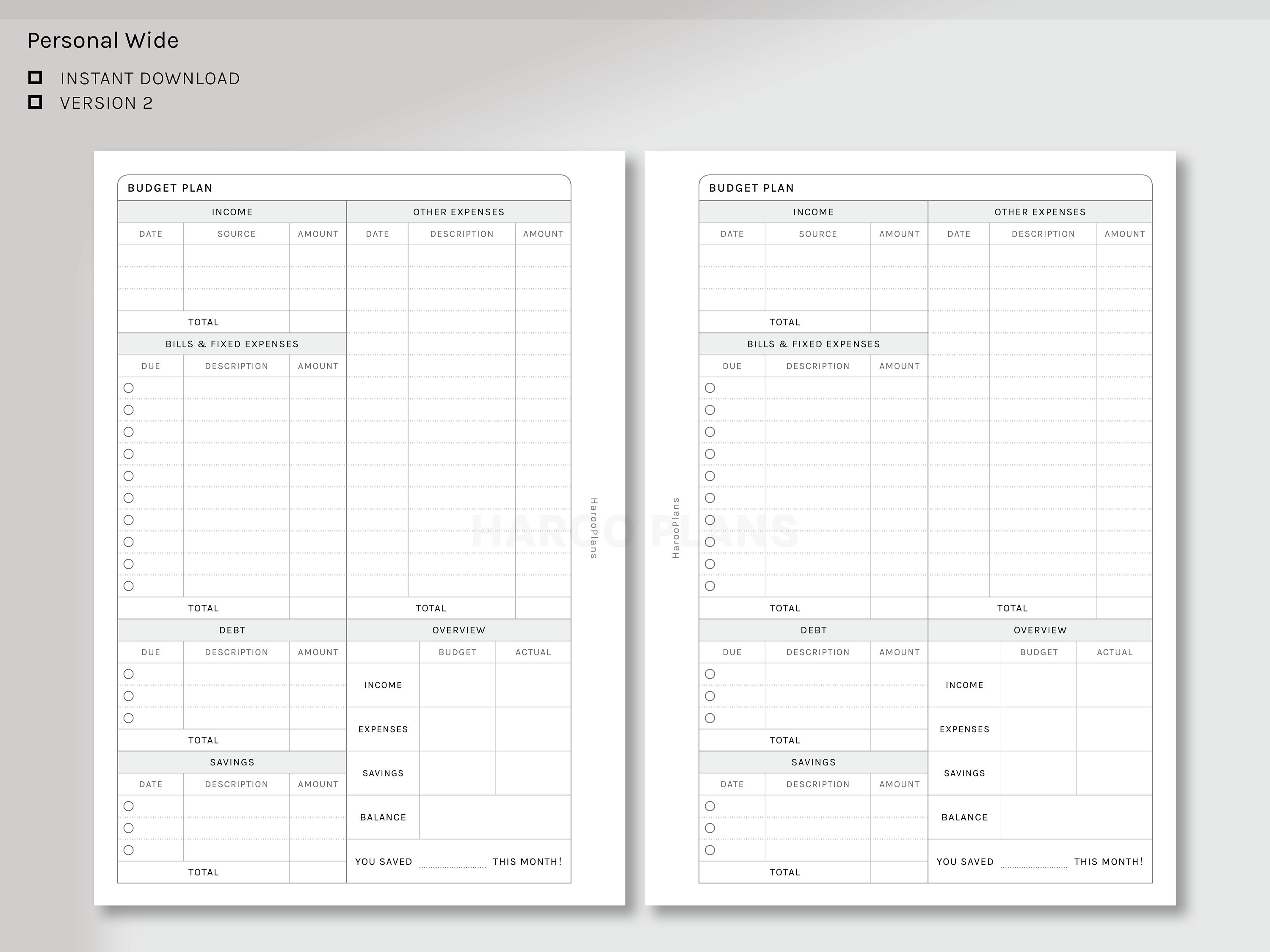 Budget Planner Personal Wide Size Printable Inserts - Etsy