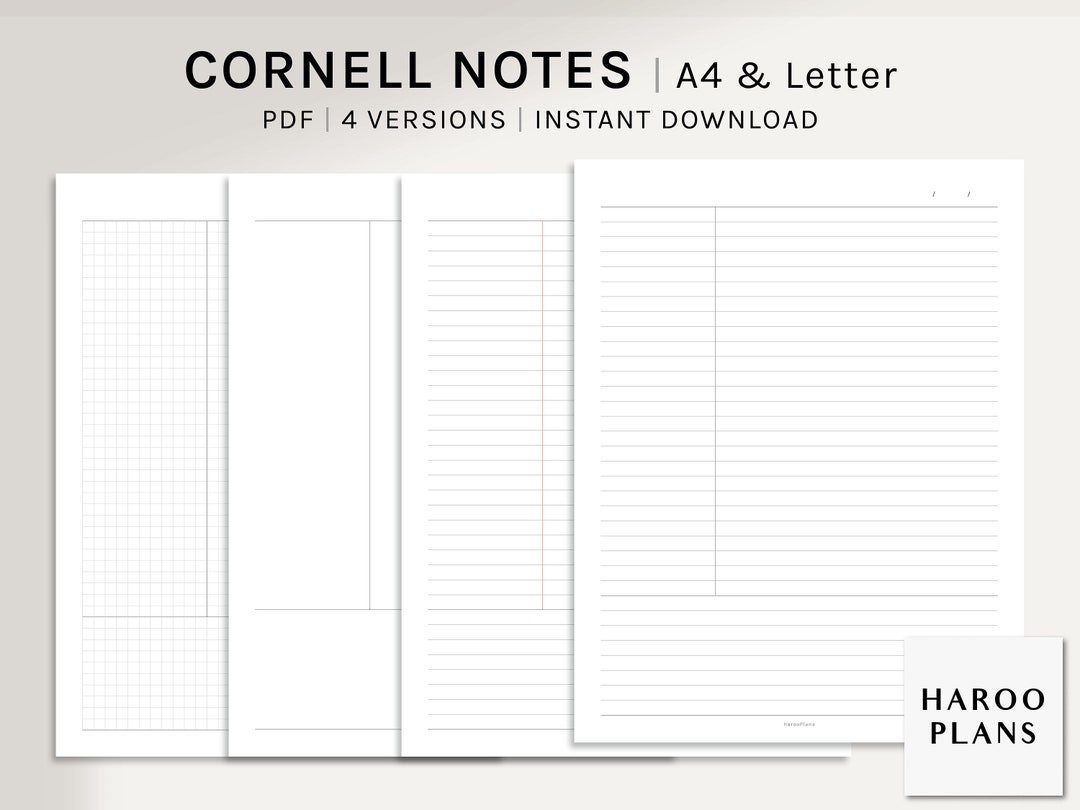 Cornell Notes | A4, US Letter | Printable Planner Inserts | Study ...