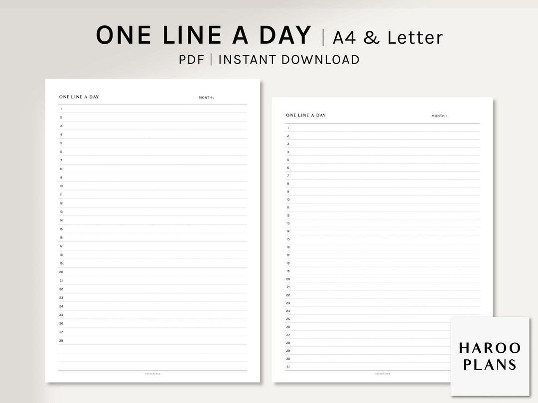One Line A Day A4, US Letter Printable Planner Inserts Simple Daily ...