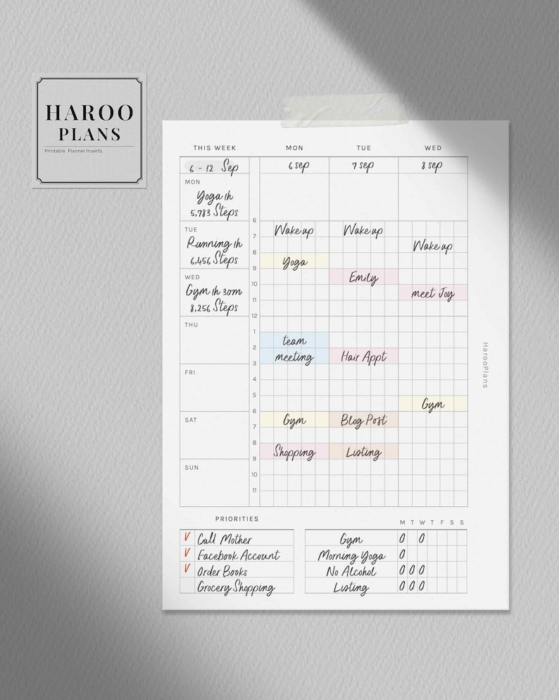 WO2P Schedule A6 Rings Printable Planner Inserts Simple - Etsy