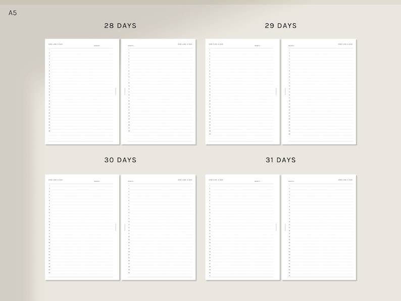 One Line A Day A5 Printable Planner Inserts Daily Diary - Etsy