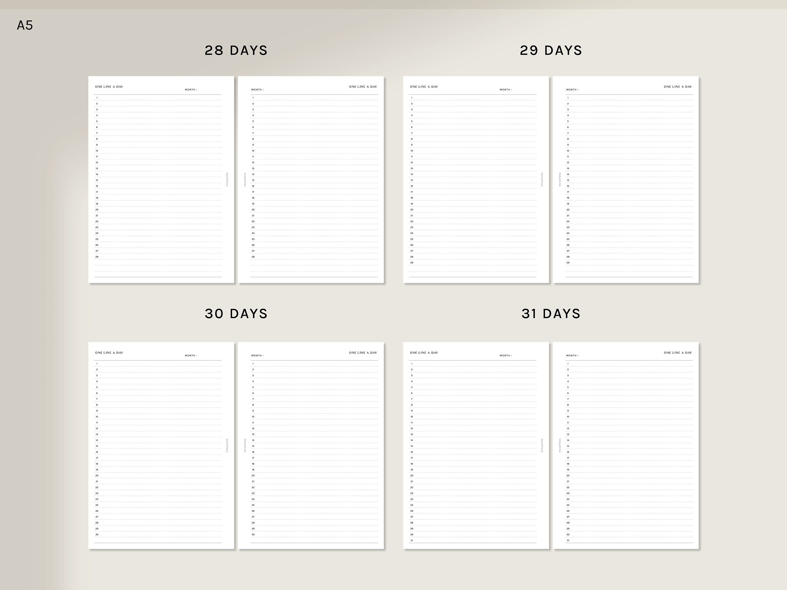 One Line A Day A5 Printable Planner Inserts Daily Diary - Etsy