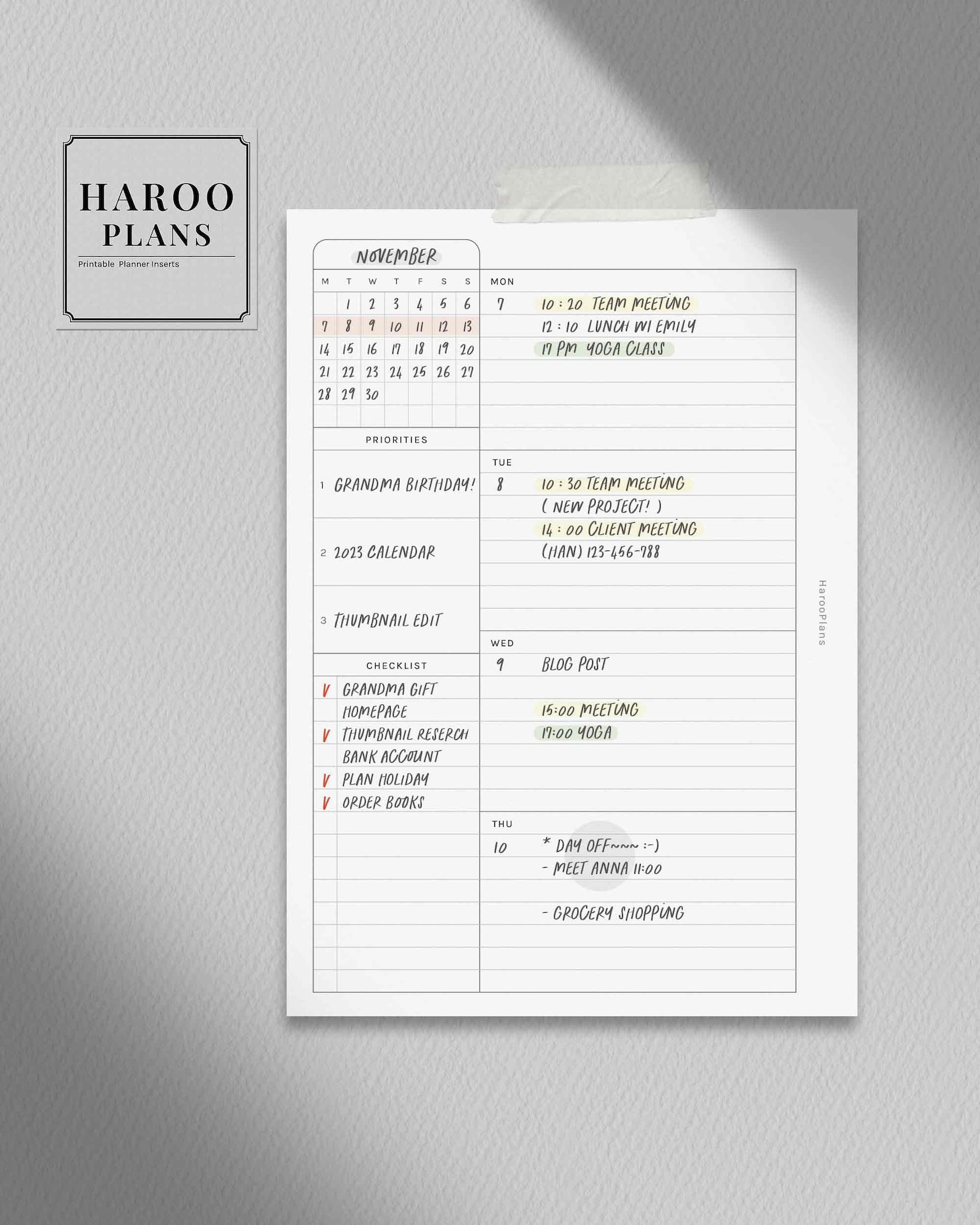 Undated Weekly | Personal Wide Printable Planner Inserts | WO2P ...