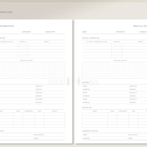 Medical Information Sheet | A5 Printable Planner Inserts | Simple ...