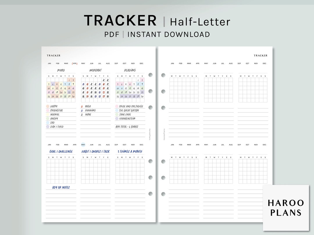 Monthly Tracker | Half-letter Printable Planner Inserts | Task Chores ...