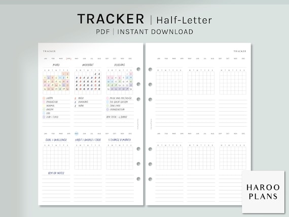 Monthly Tracker Half-letter Printable Planner Inserts Task - Etsy