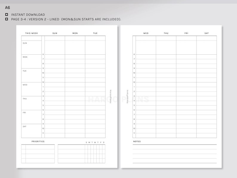 WO2P Schedule A6 Rings Printable Planner Inserts Simple - Etsy