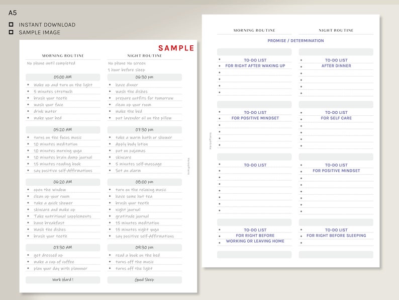 Daily Routine Planner Printable A5 Morning and Night | Etsy