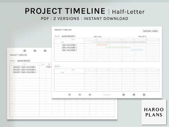 Project Timeline Sheet Half-letter Printable Planner Inserts - Etsy